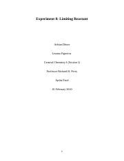 Experiment 8 Limiting Reactant Experiment 8 Limiting Reactant Adrian Ditore Leanna Figueroa