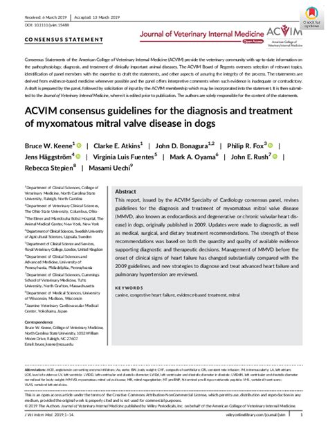 Pdf Acvim Consensus Guidelines For The Diagnosis And Treatment Of Myxomatous Mitral Valve