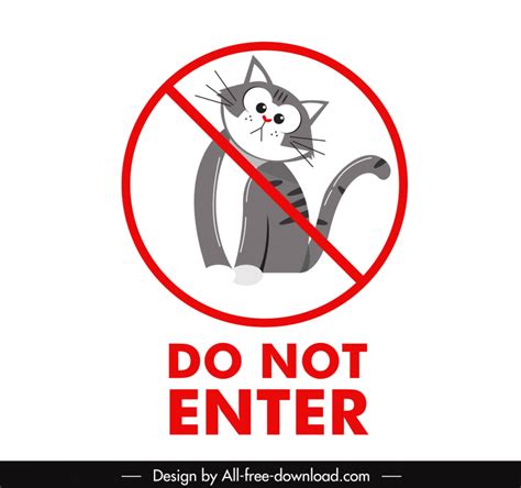 Do Not Enter Sign Template Cute Cartoon Cat Circle Cross Line Vectors
