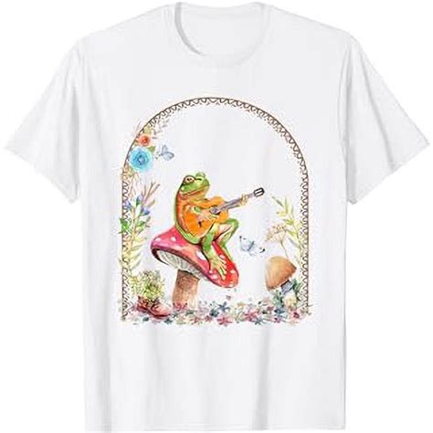 Cottagecore Kawaii Aesthetic Frog Playing Guitar Mushroom T Shirt