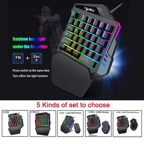 V100 Usb Wired Backlit One Handed Gaming Keyboard Mini Portable Mobile