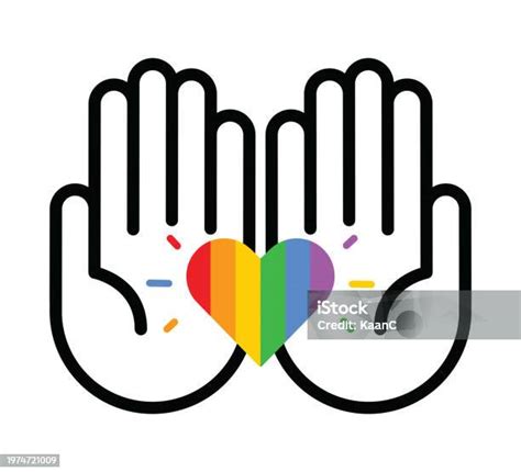 Lgbt 개념 손 아이콘과 하트 아이콘 벡터 채워진 플랫 기호 흰색에 고립 된 단색 픽토그램 로고 그림 Fraternity에