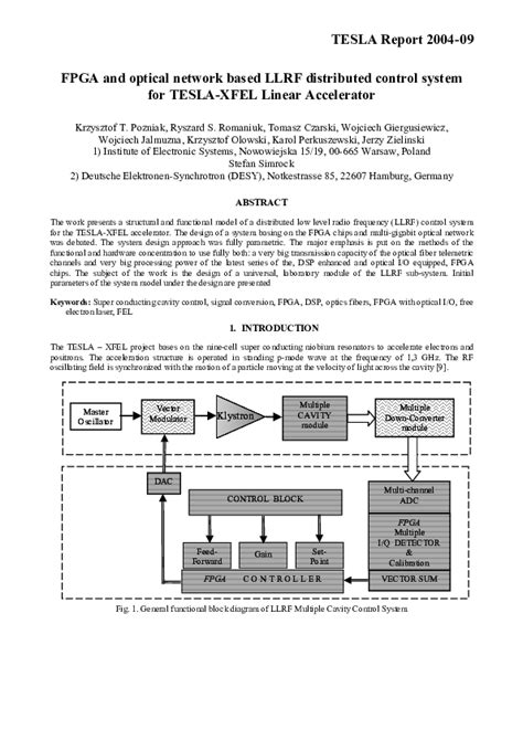 Pdf Fpga And Optical Network Based Llrf Distributed Control System For Tesla Xfel Linear