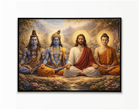 Hindu Gods And Jesus Art Print Spiritual Unity Poster Interfaith
