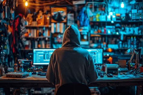 Premium Ai Image Anonymous Hacker At The Laptop Computer Internet