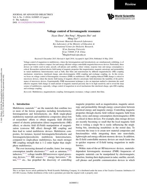 PDF Voltage Control Of Ferromagnetic Resonance