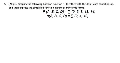 Solved Pts Simplify The Following Boolean Function Chegg