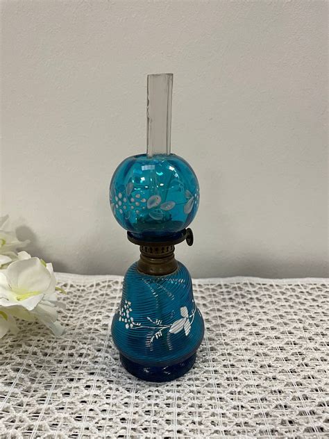 19th Century Blue Glass Oil Lamp Vintage France Etsy