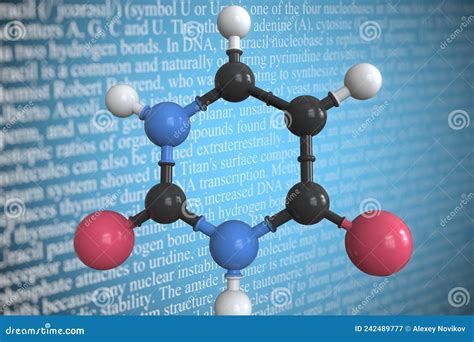Uracil Scientific Molecular Model 3d Rendering Stock Illustration