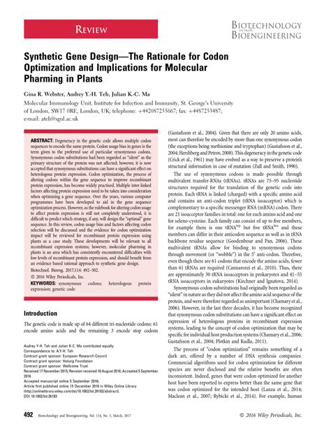 Synthetic Gene Design—the Rationale For Codon Optimization And
