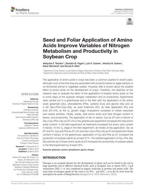 Seed And Foliar Application Of Amino Acids Pdf Amino Acid Cysteine