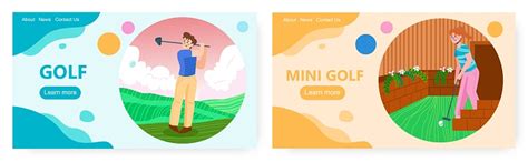 골프 스포츠 랜딩 페이지 디자인 웹 사이트 배너 벡터 템플릿 세트 적극적이고 건강한 라이프 스타일 미니 골프에 대한 스톡 벡터 아트 및 기타 이미지 Istock