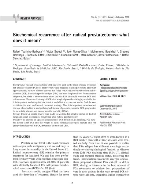 Pdf Biochemical Recurrence After Radical Prostatectomy What Does It