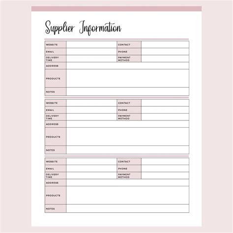 Printable Supplier Information Sheet Plan Print Land