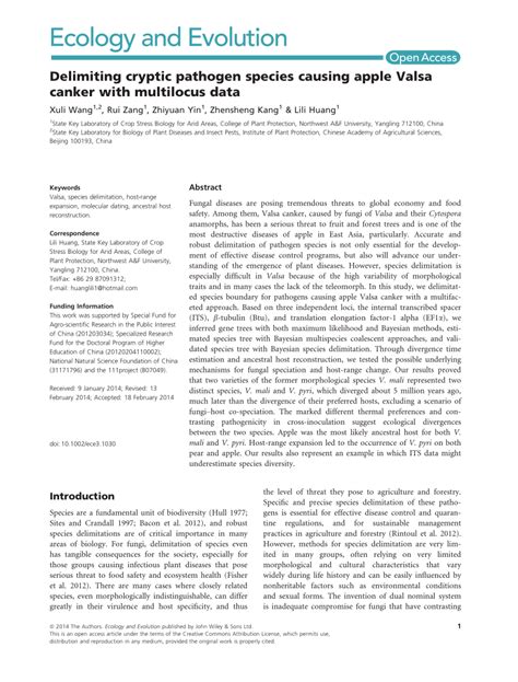 Pdf Delimiting Cryptic Pathogen Species Causing Apple Valsa Canker