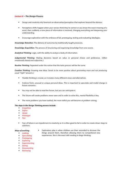 Lecture The Design Process Lecture The Design Process Design And Creativity Rely Studocu
