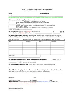 Fillable Online Travel Expense Reimbursement Claim Form Fax Email Print PdfFiller