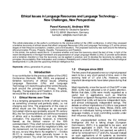 Ethical Issues In Language Resources And Language Technology New