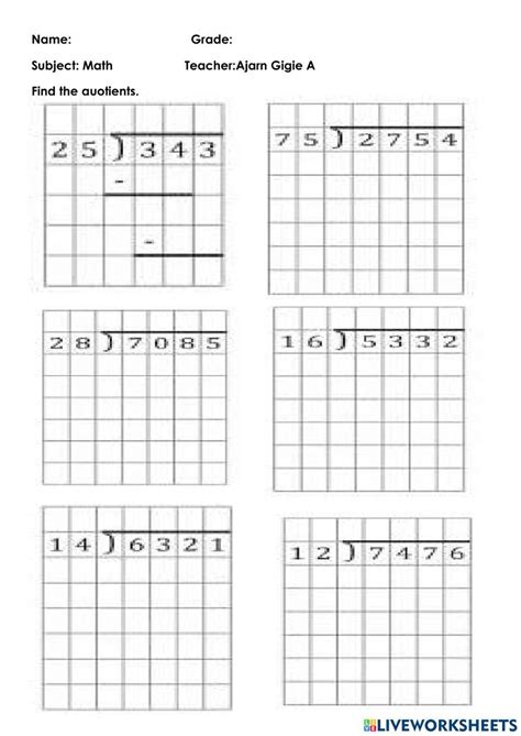 Division With Two Digit Divisors Quiz 1 Worksheet