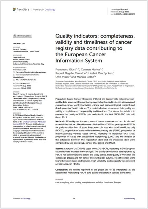 Quality Indicators Completeness Validity And Timeliness Of Cancer