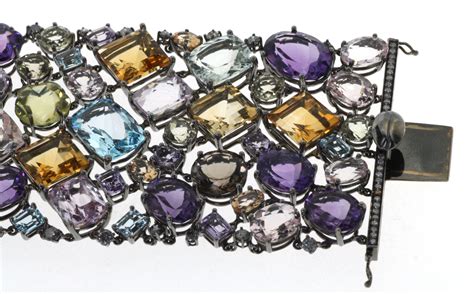 Multi Color Gems Bracelet 18k Rose White Gold For Sale At 1stdibs