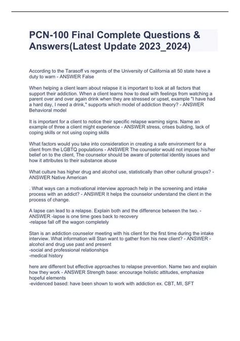 PCN Final Complete Questions Answers Latest Update PCN Stuvia US