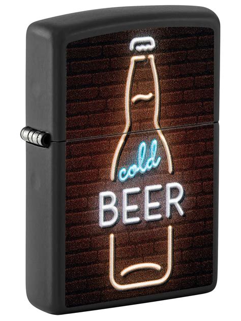 Zippo Lighter Cold Beer Neon Sign Raised Print Black Matte 46112