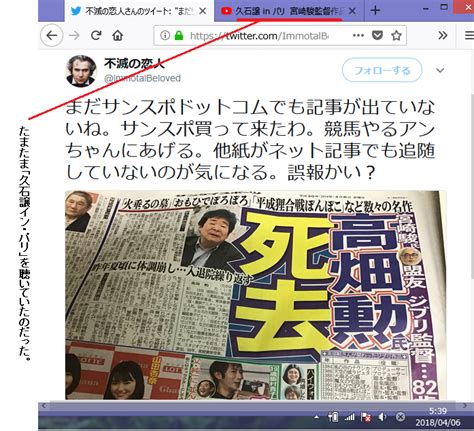 高畑勲氏の死去、第一報を目にした時 満ちて、月 楽天ブログ