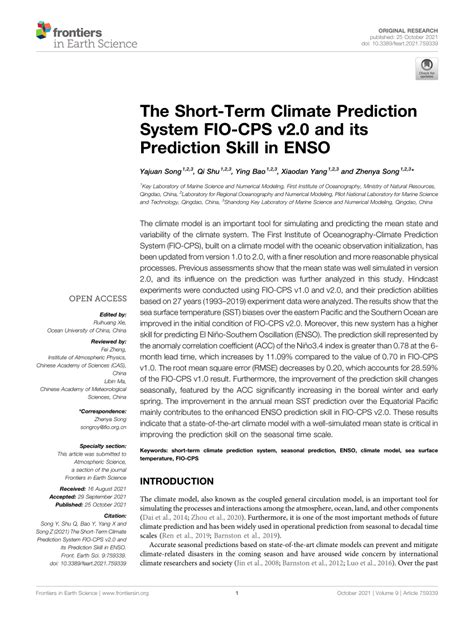 Pdf The Short Term Climate Prediction System Fio Cps V20 And Its