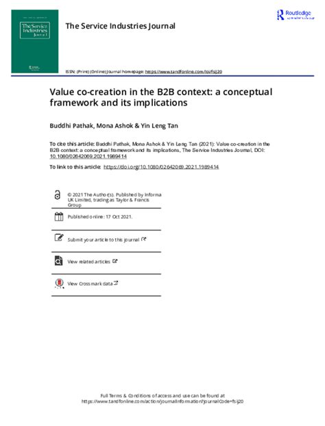 Pdf Value Co Creation In The B2b Context A Conceptual Framework And Its Implications