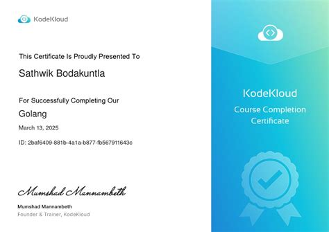 I M Happy To Share That I Ve Obtained A New Certification Golang From Kodekloud Sathwik