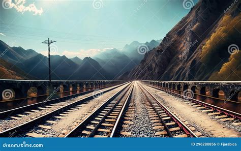 Train Tracks Pass Through The Landscape Suitable Stock Illustration