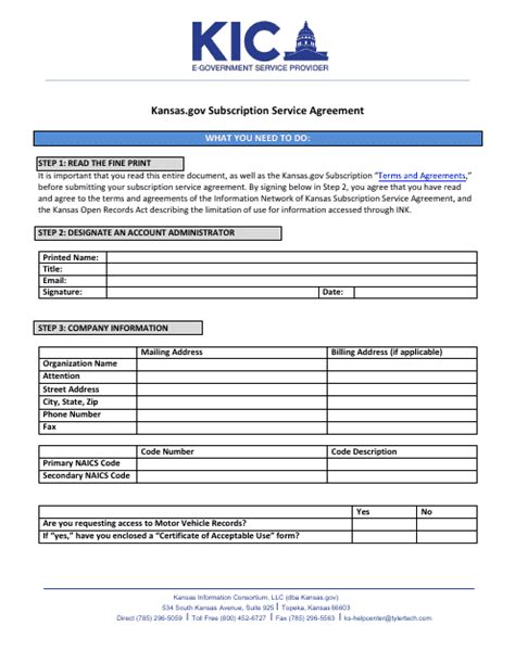 Kansas Egovernment Services Subscription Service Agreement Fill Out