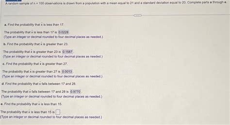 Solved A Random Sample Of N 100 Observations Is Drawn From A