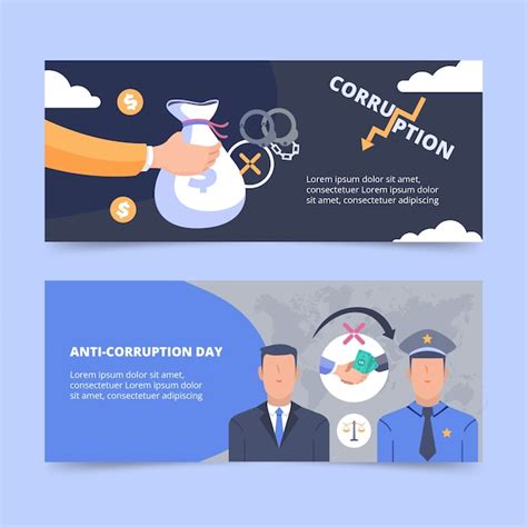 Free Vector Hand Drawn Flat Anti Corruption Day Horizontal Banners Set