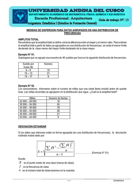 13 Guia 13 Estad I Efg Medidas De Dispersión Para Datos Agrupados