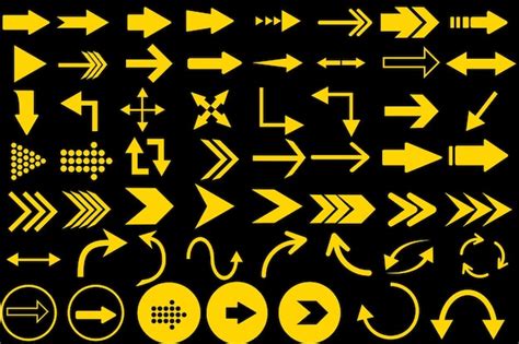 Premium Vector Arrow Icons Set Yellow Arrows Isolated On Black