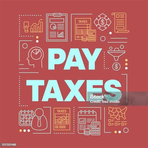 세금 단어 개념 배너를 지불합니다 재무 감사 수익 과세 계산 프리젠 테이션 웹 사이트 선형 아이콘과 격리 된 문자 타이포그래피 아이디어 벡터 개요 그림 0명에 대한 스톡