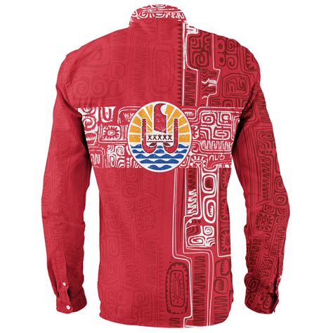 French Polynesia Long Sleeve Shirt Tribal Pattern Tahiti Vintage Style