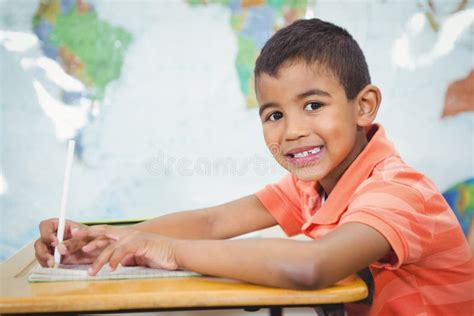 Smiling Student Doing Class Work Stock Image Image Of Indoors Class 58140943