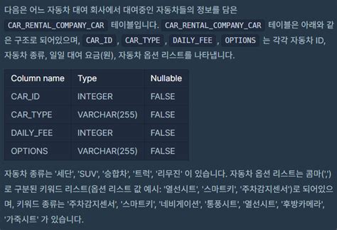 프로그래머스 자동차 종류 별 특정 옵션이 포함된 자동차 수 구하기 Mysql