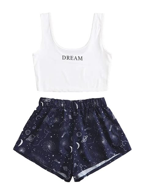 Buy Milumia Womens Pajama Set Graphic Print Crop Tops And Shorts