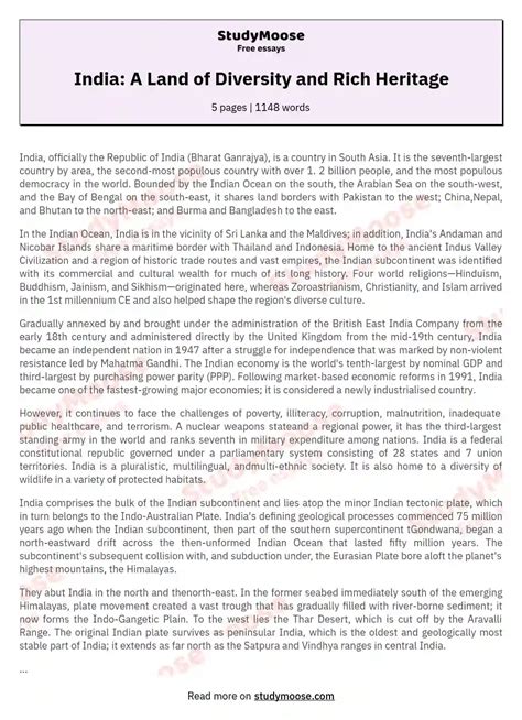 India A Land Of Diversity And Rich Heritage Free Essay Example