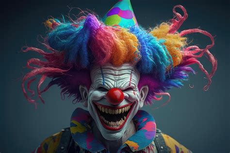 Premium Ai Image Close Up Of Scary Smiling Clown In Multi Coloured