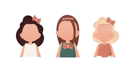세트 어린 소녀 아이는 높은 허리를 묘사한다 만화 스타일 벡터 그림입니다 명랑한에 대한 스톡 벡터 아트 및 기타 이미지