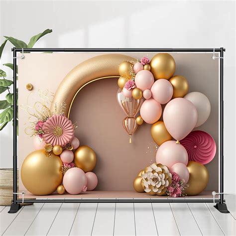 Classy Golden Floral Balloons 1st Birthday Backdrop Lofaris