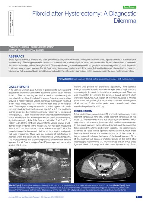 Pdf Fibroid After Hysterectomy A Diagnostic Dilemma