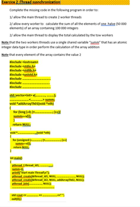 Solved Exercice 2thread Sysnchronization Complete The