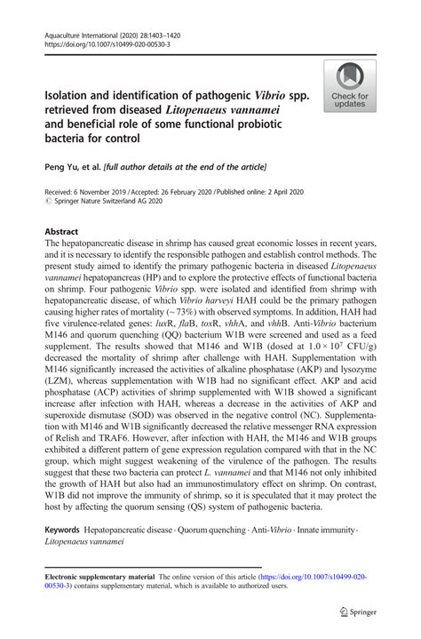 Pdf Isolation And Identification Of Pathogenic Vibrio Spp Retrieved