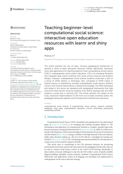 Pdf Teaching Beginner Level Computational Social Science Interactive Open Education Resources